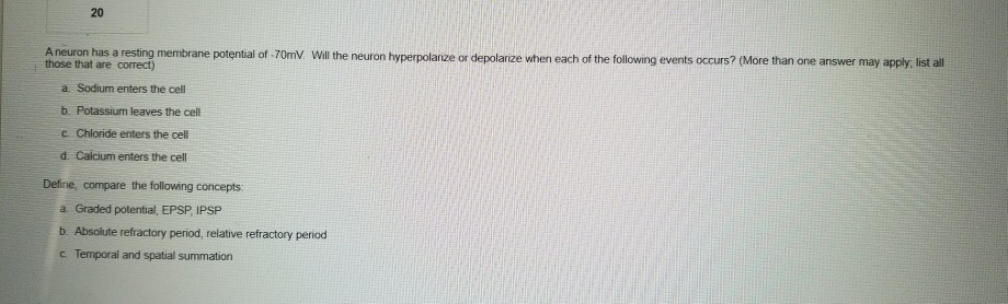 Solved A neuron has. resting membrane potential of -70mV. | Chegg.com