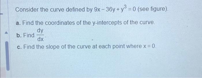 Solved Consider the curve defined by 9x−36y+y3=0 (see | Chegg.com
