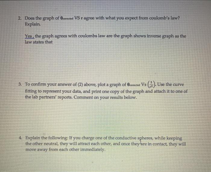 Solved Part I: Electrostatic force versus distance Data | Chegg.com