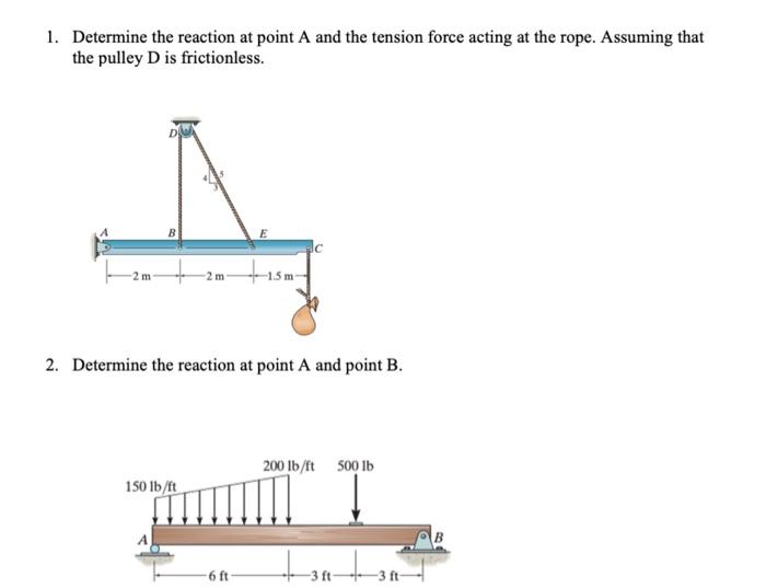 Solved 1. Determine the reaction at point A and the tension | Chegg.com