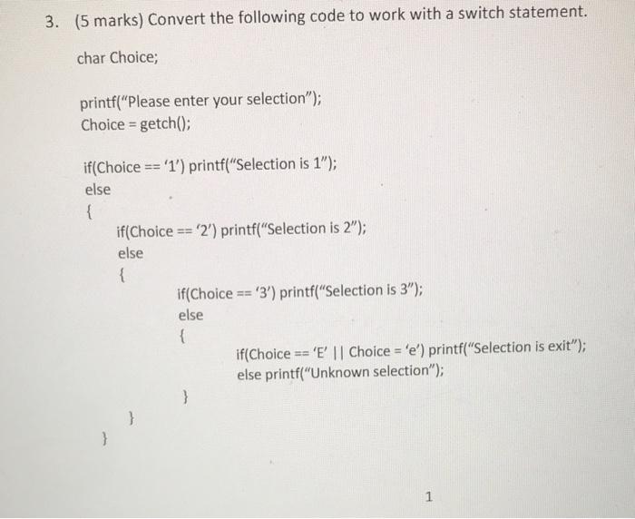 Solved (5 marks) Convert the following code to work with a | Chegg.com