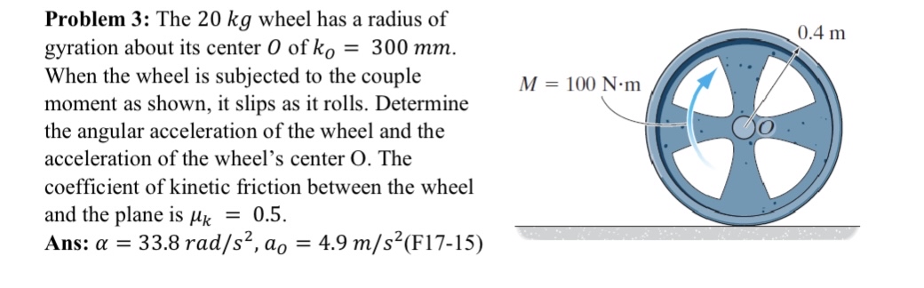 Solved Problem 3: The 20kg ﻿wheel has a radius of gyration | Chegg.com
