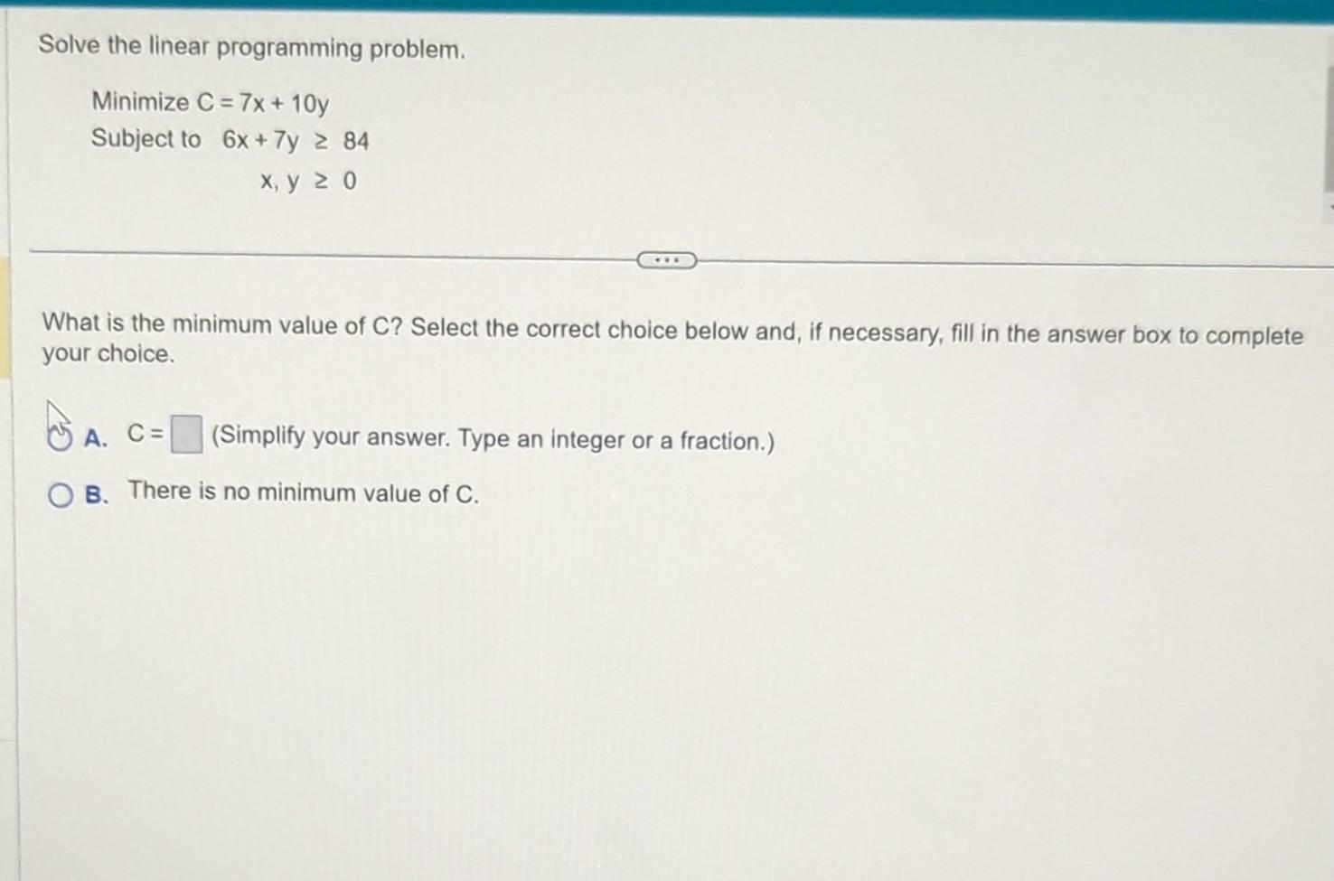 Solved Solve the linear programming problem. Minimize | Chegg.com