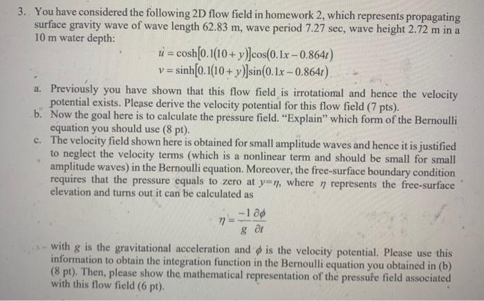 Solved 3. You have considered the following 2D flow field in | Chegg.com