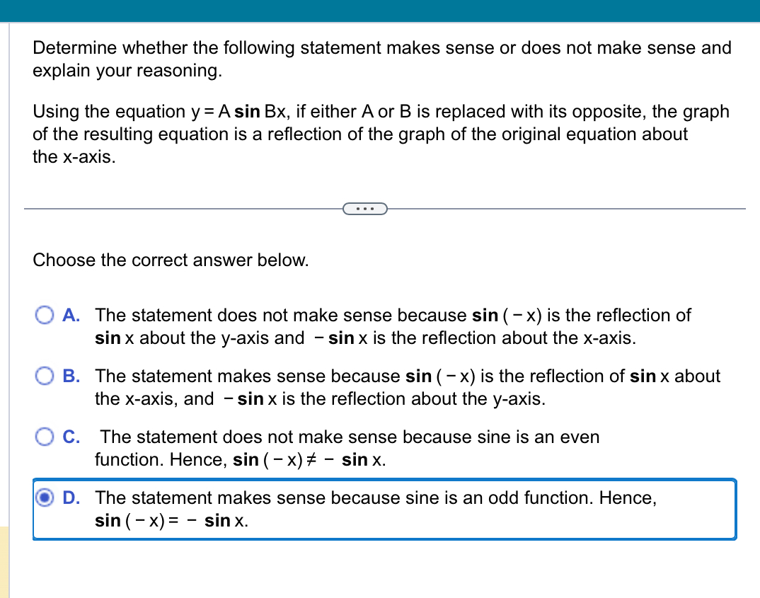 Determine whether the following statement makes sense | Chegg.com