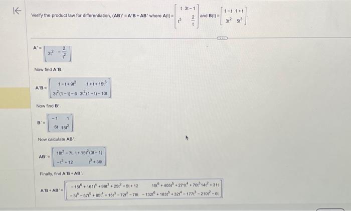 Solved Verify the product law for differentiation my answer | Chegg.com