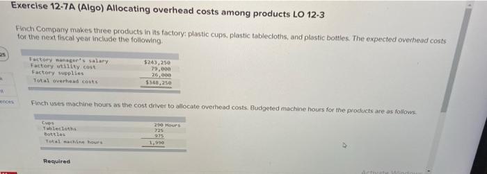 Solved Exercise 12-12A (Algo) How the allocation of fixed | Chegg.com