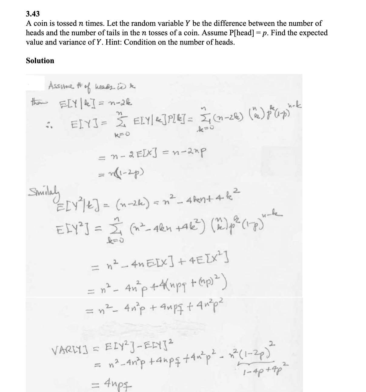 Solved A coin is tossed n times. Let the random variable Ybe | Chegg.com