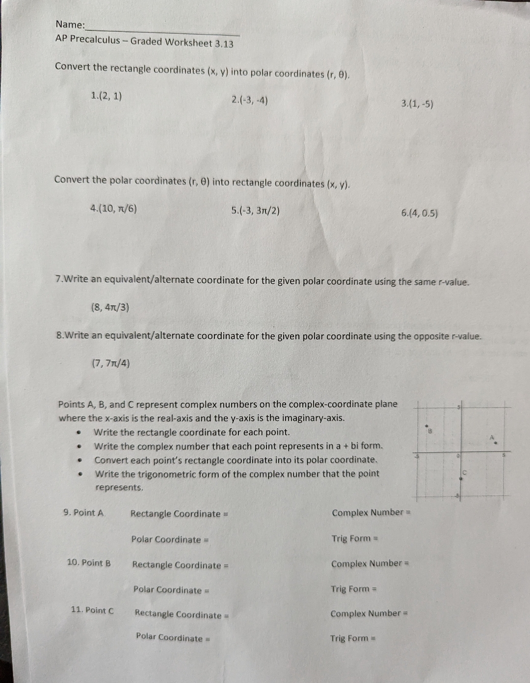 Solved NameAP Precalculus - ﻿Graded Worksheet 3.13Convert | Chegg.com