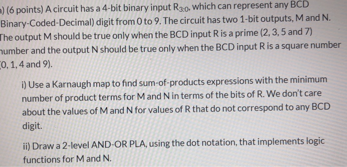 Solved e) (6 points) A circuit has a 4-bit binary input | Chegg.com