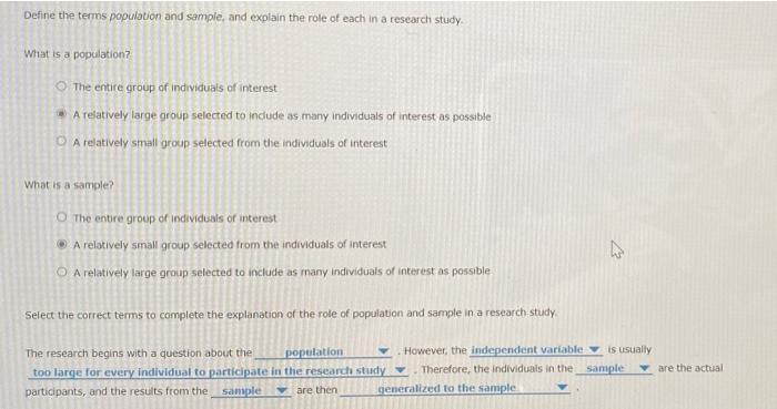 Solved Define the terms population and sample, and explain | Chegg.com