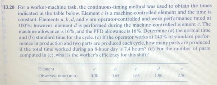 Solved 13.20 For a worker-machine task, the | Chegg.com