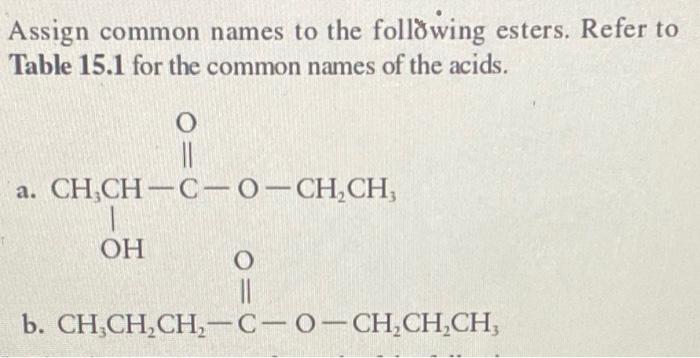 Solved Assign common names to the folldwing esters. Refer to | Chegg.com