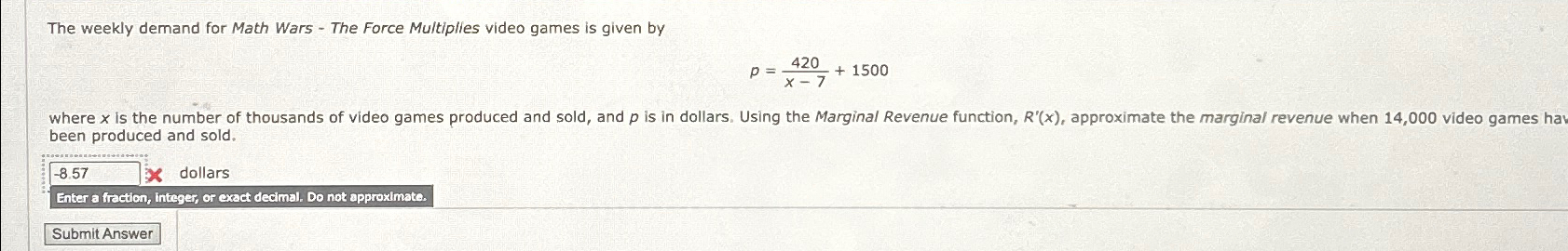 Solved The weekly demand for Math Wars - ﻿The Force | Chegg.com