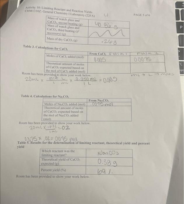 Solved Activity 10: Limiting Reactant and Reaction Yields | Chegg.com