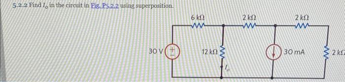 Solved 5.2.2 Find I0 in the circuit in Fig. P5,2.2 using | Chegg.com