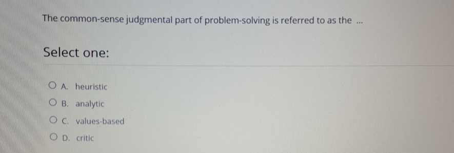 Solved The common-sense judgmental part of problem-solving | Chegg.com