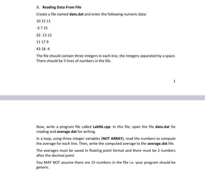 Solved A. Reading Data From File Create a file named | Chegg.com
