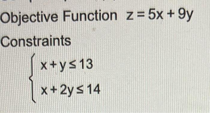 Solved Objective Function Z 5x 9y Constraints {x Y≤13x 2y≤14