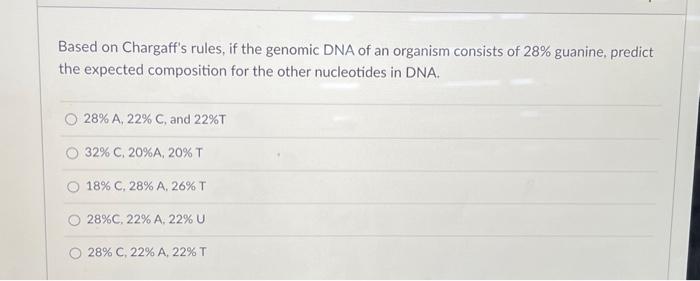 Solved Based on Chargaff's rules, if the genomic DNA of an | Chegg.com