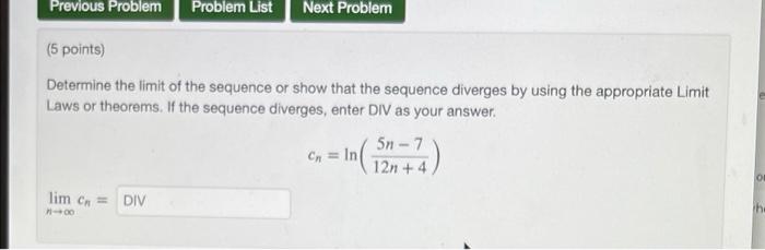 Solved Previous Problem Problem List Next Problem (5 points) | Chegg.com