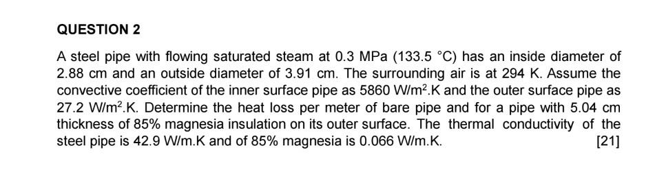 A steel pipe with flowing saturated steam at | Chegg.com