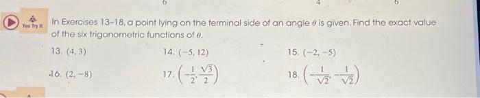 Solved In Exercises 13-18, a point lying on the terminal | Chegg.com