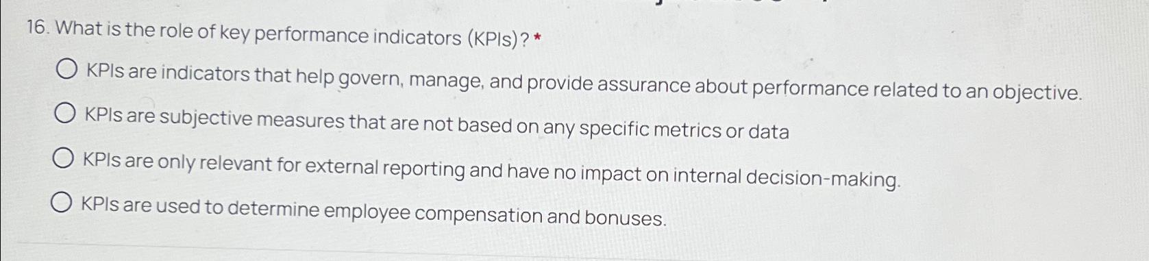 Solved What is the role of key performance indicators | Chegg.com