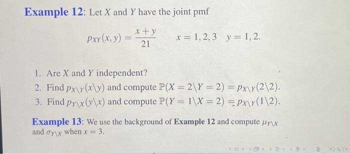 Solved Example 12: Let X and Y have the joint pmf | Chegg.com