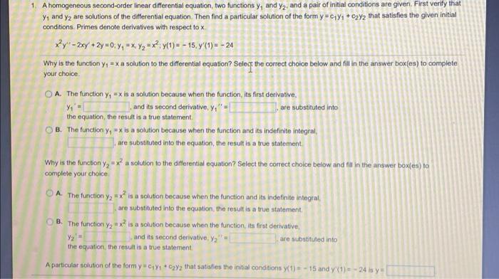 Solved 1. A homogeneous second-order linear differential | Chegg.com
