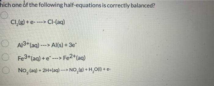 Solved ich one of the following half-equations is correctly | Chegg.com