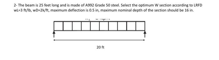 Solved 2- The beam is 25 feet long and is made of A992 Grade | Chegg.com