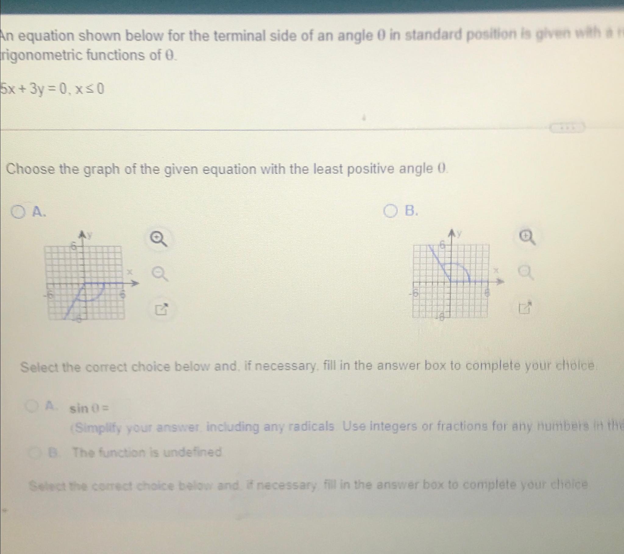 Solved An equation shown below for the terminal side of an | Chegg.com
