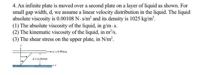 Solved 4. An infinite plate is moved over a second plate on | Chegg.com