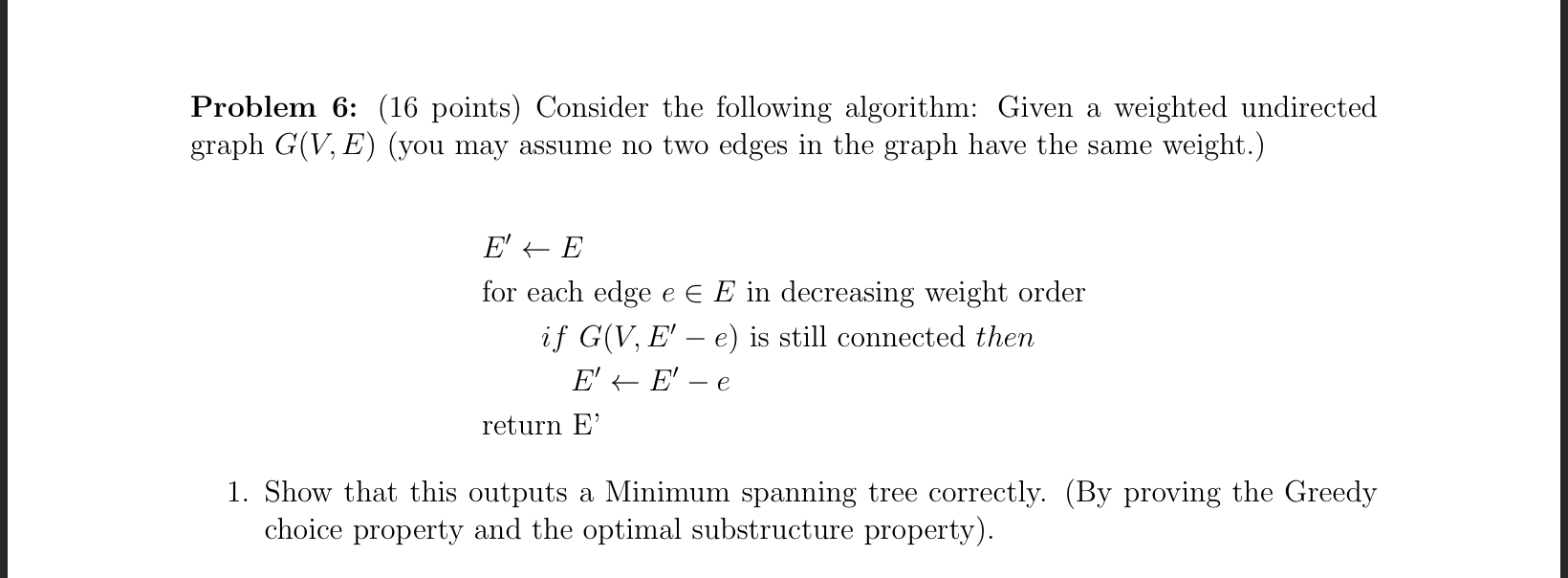 Solved Problem 6: (16 ﻿points) ﻿Consider the following | Chegg.com