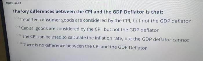 Solved Question 22 The key differences between the CPI and | Chegg.com