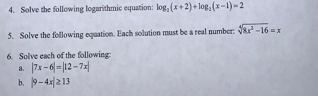 Solved 4. Solve the following logarithmic equation: log2 | Chegg.com