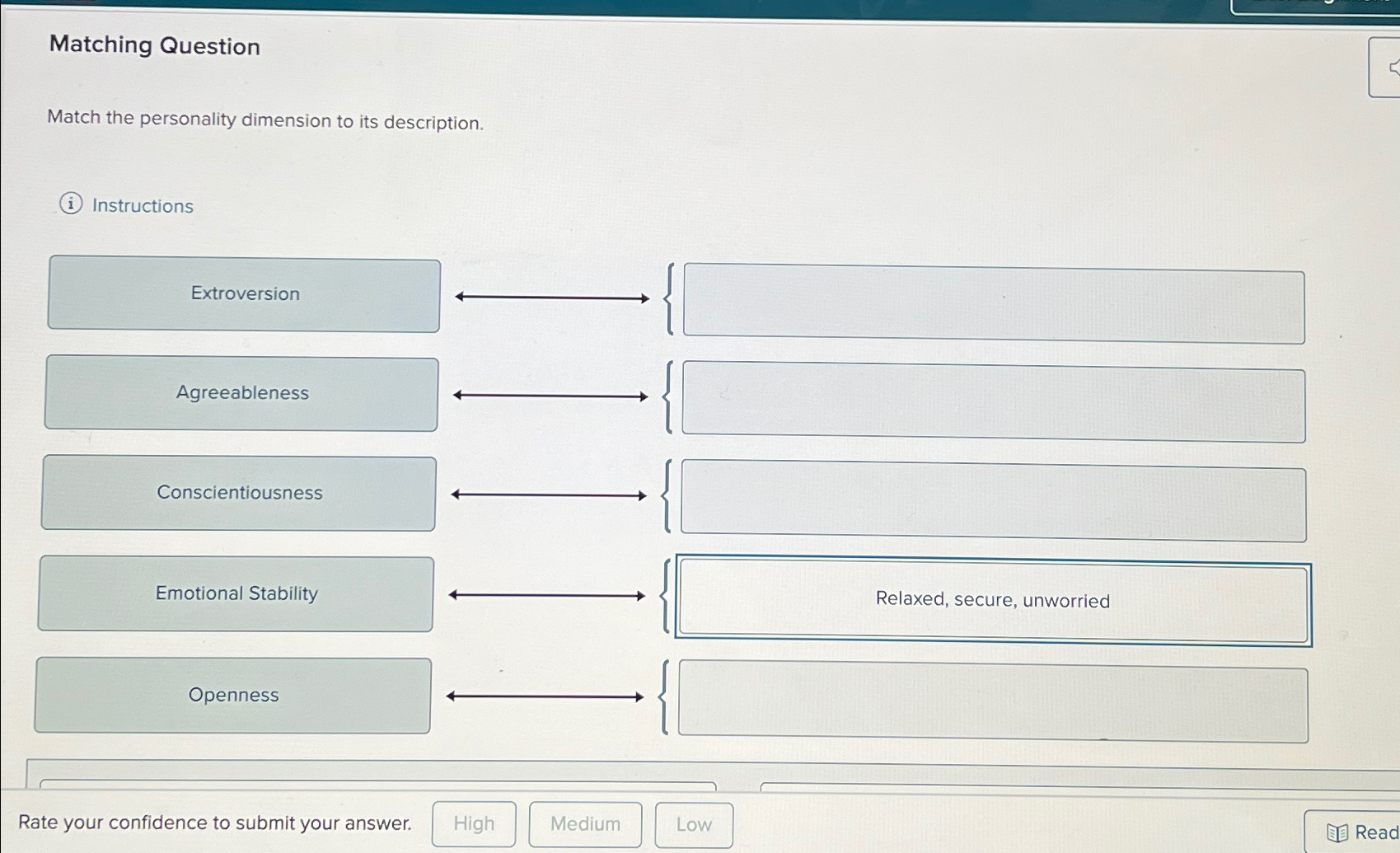 Solved Matching QuestionMatch the personality dimension to | Chegg.com