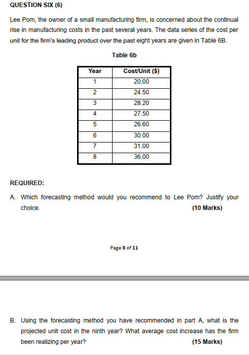 Solved QUESTION SIX (6) ﻿Lee Pom, the owner of a small | Chegg.com