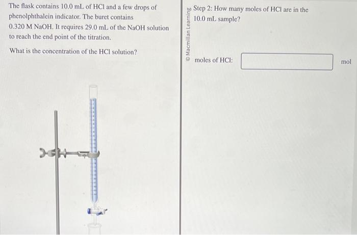 Solved \begin{tabular}{l|l} The flask contains 10.0 mL of | Chegg.com