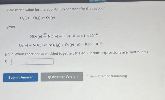 Solved Calculate a value for the equilibrium constant for | Chegg.com
