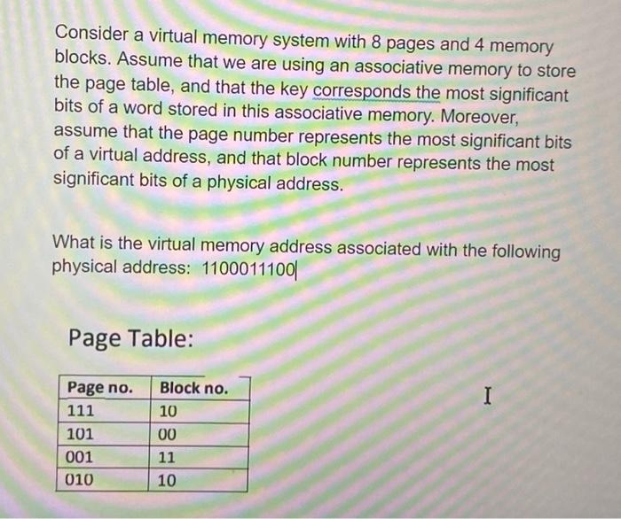 Solved Consider a virtual memory system with 8 pages and 4 | Chegg.com