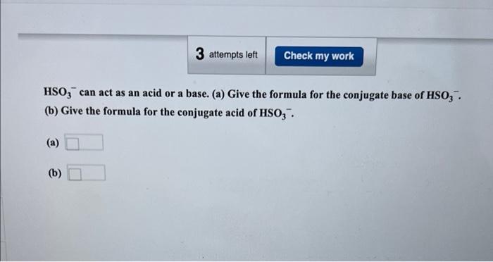Solved 3 attempts left Check my work HSO3 can act as an acid | Chegg.com