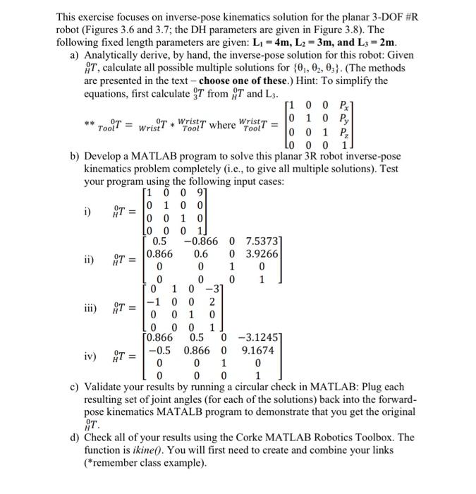 This exercise focuses on inverse-pose kinematics | Chegg.com