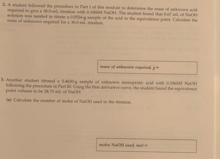 Solved 2. A student followed the procedure in Part I of this | Chegg.com