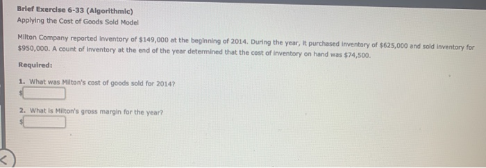 Solved Brief Exercise 6-33 (Algorithmic) Applying the cost | Chegg.com