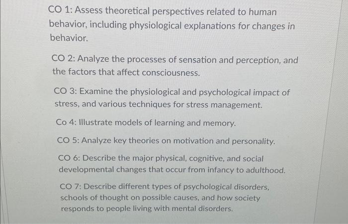 Solved CO 1: Assess theoretical perspectives related to | Chegg.com