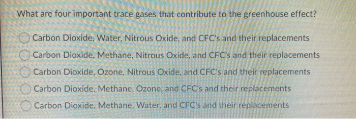 Solved What are four important trace gases that contribute | Chegg.com
