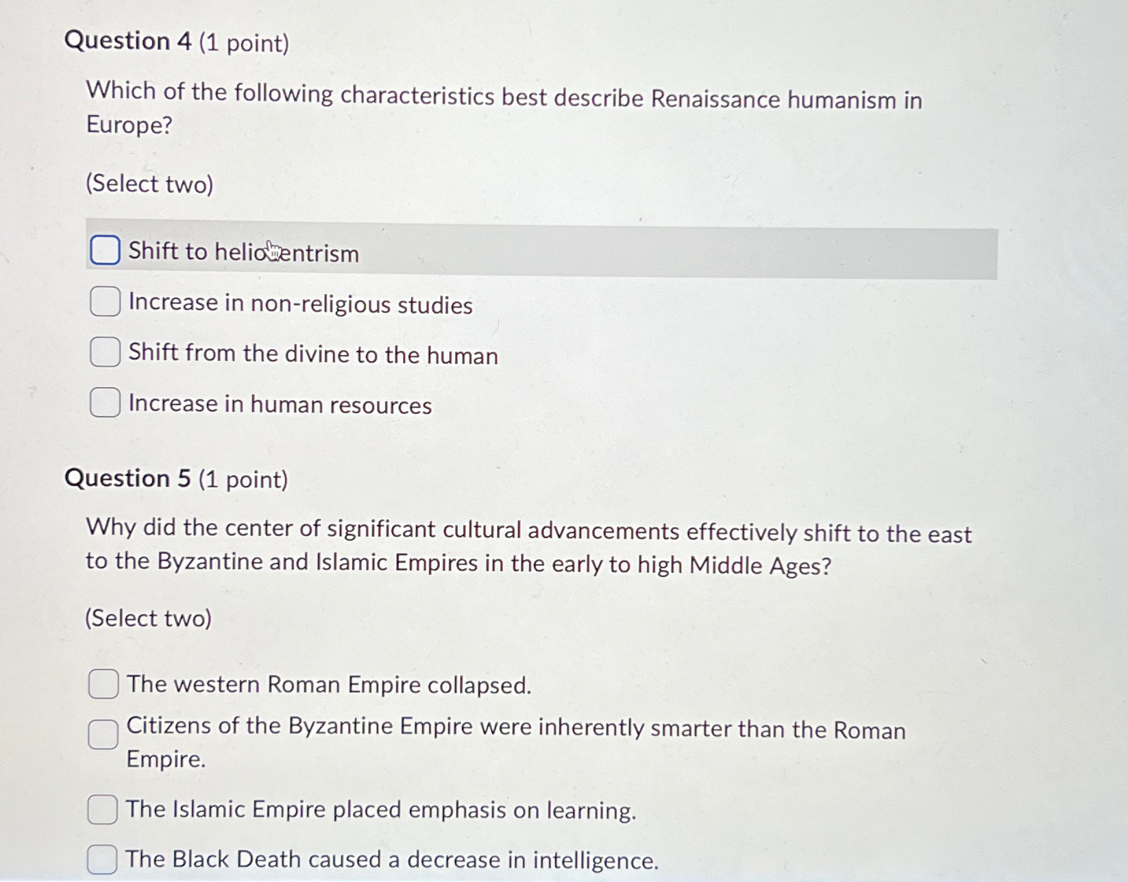 Solved Question 4 (1 ﻿point)Which of the following | Chegg.com