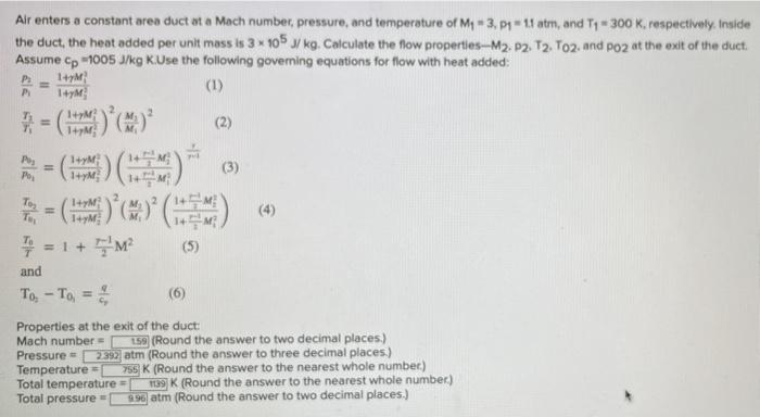 Solved Air enters a constant area duct at a Mach number, | Chegg.com